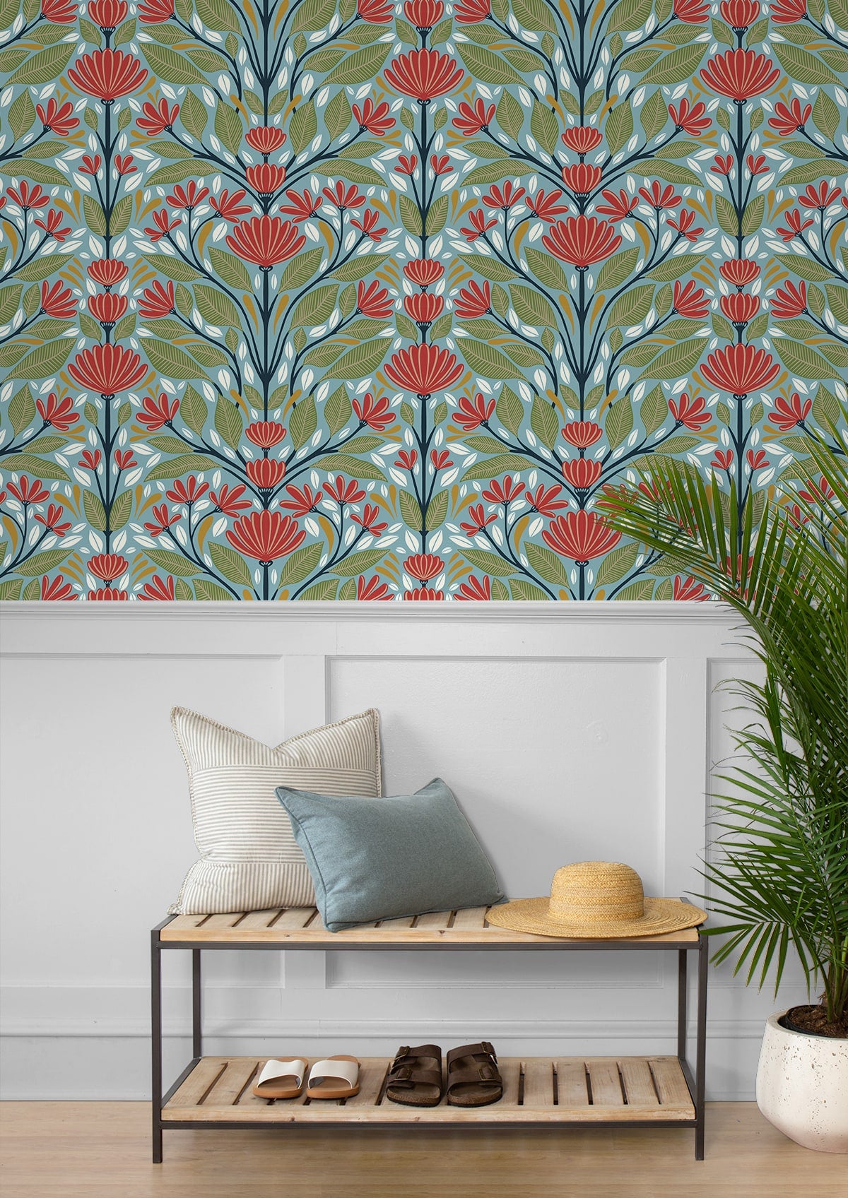 Shalin Folk Floral Premium Screen Printed Peel and Stick Removable Wal ...