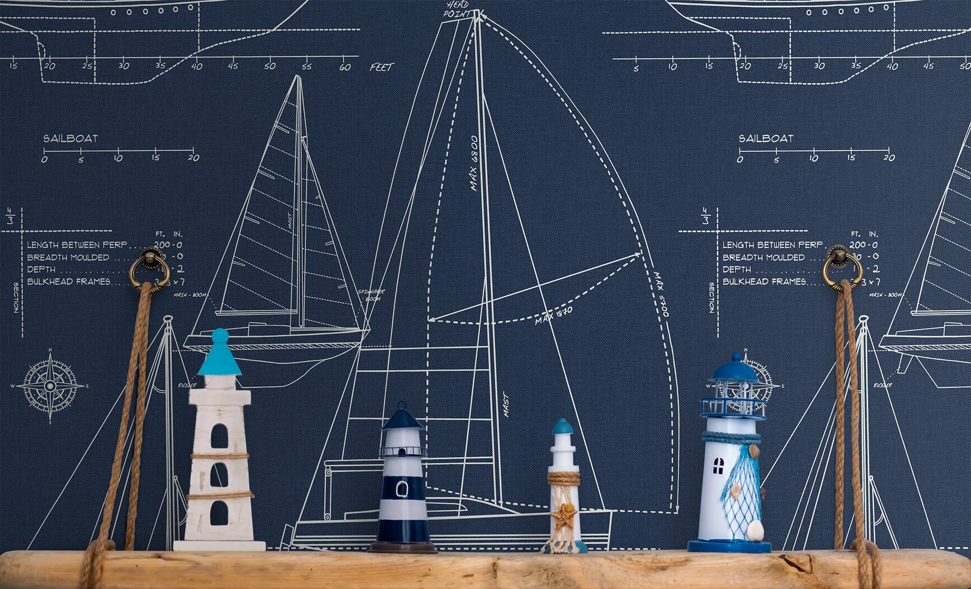 Sailboat Blueprint Wallpaper
